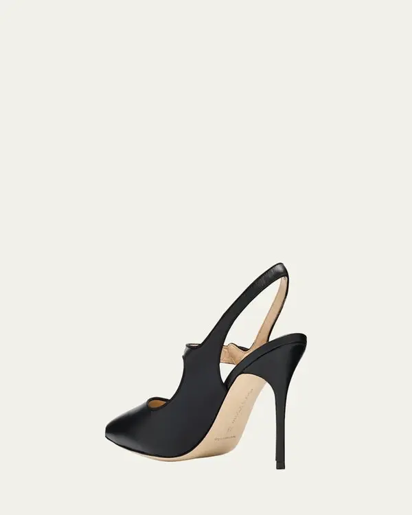 Manolo Blahnik Camparisli Leather Mary Jane Slingback Pumps - White