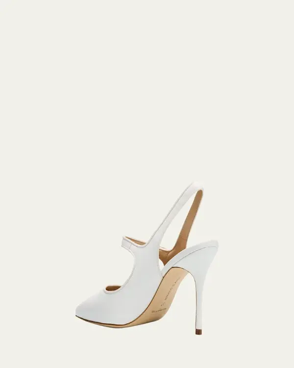 Manolo Blahnik Camparisli Leather Mary Jane Slingback Pumps - White