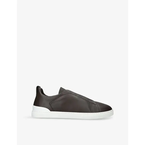 Zegna Triple Stitch Secondskin Shearling Leather Low-top Trainers - Brown/oth