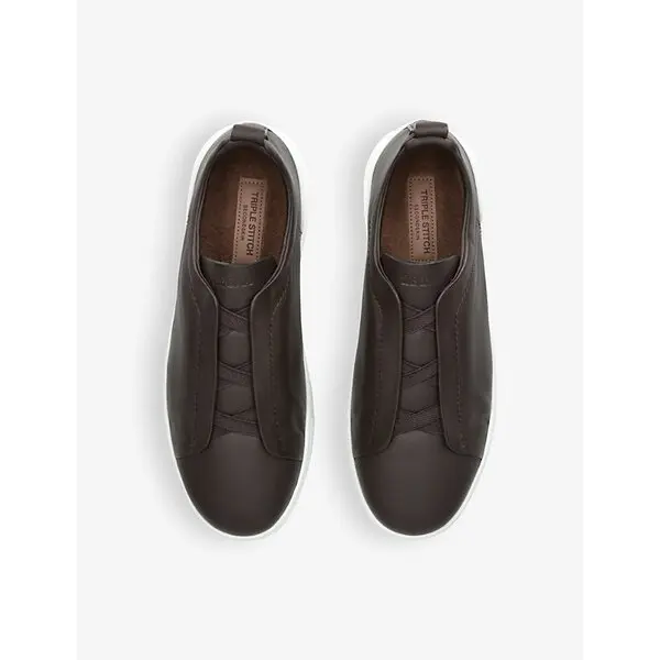 Zegna Triple Stitch Secondskin Shearling Leather Low-top Trainers - Brown/oth