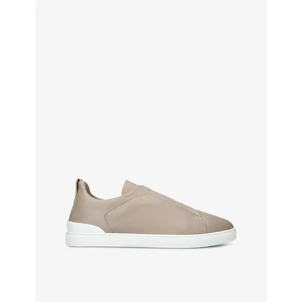 Zegna Triple Stitch Secondskin Leather Low-top Trainers - Grey Mid