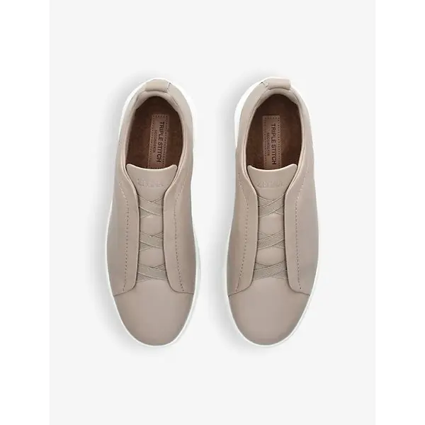 Zegna Triple Stitch Secondskin Leather Low-top Trainers - Grey Mid