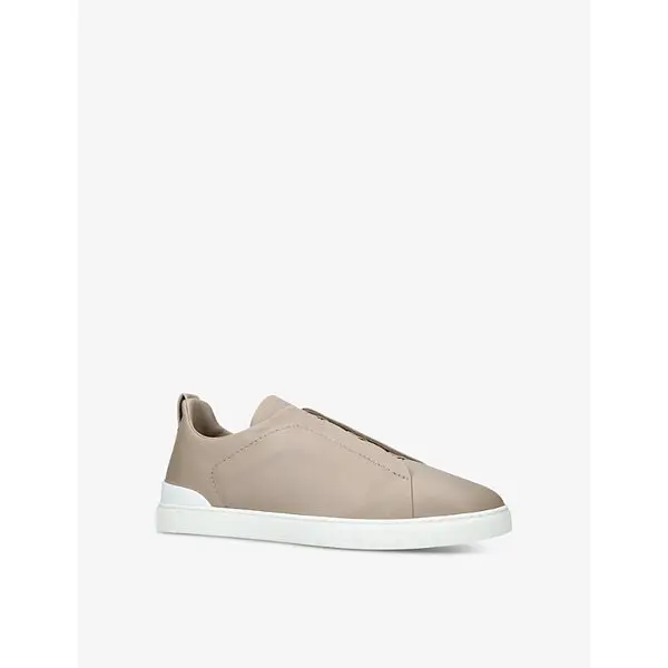Zegna Triple Stitch Secondskin Leather Low-top Trainers - Grey Mid