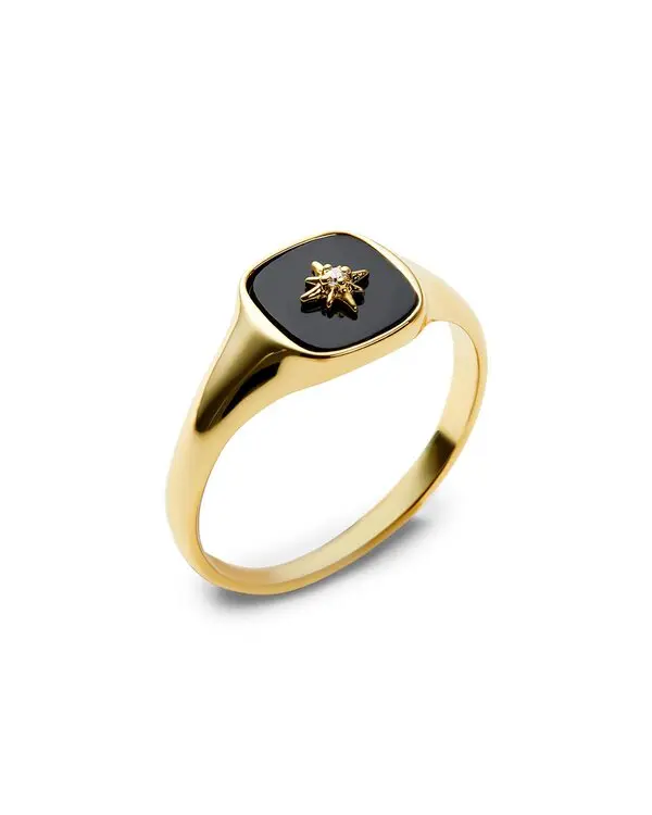 ANA LUISA Signet Ring - Gold And Amara Black