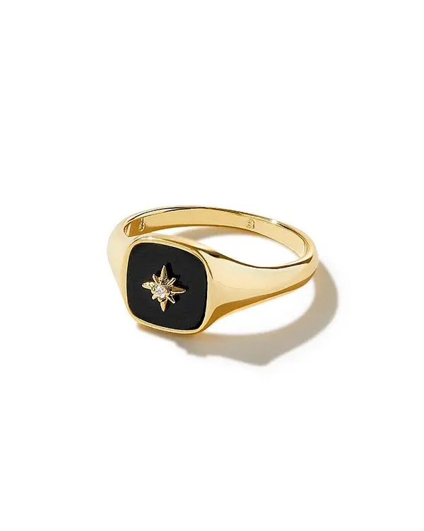 ANA LUISA Amara Mother Of Pearl Signet Ring - Gold And Amara Black