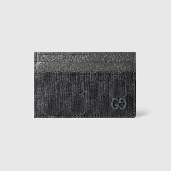 Gucci Grey Trim Gg Card Case Gg Canvas - Black
