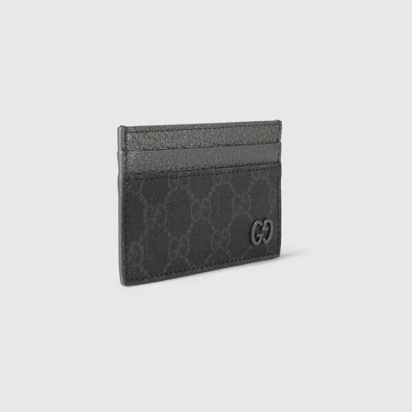 Gucci Grey Trim Gg Card Case Gg Canvas - Black