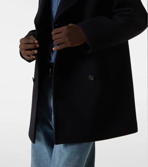 Auralee Wool Melton Pea Coat - Blue | Editorialist