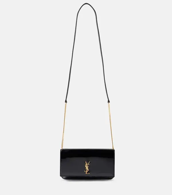 Saint Laurent Cassandre Patent Leather Phone Pouch - Black