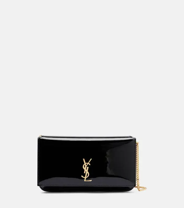 Saint Laurent Cassandre Patent Leather Phone Pouch - Black