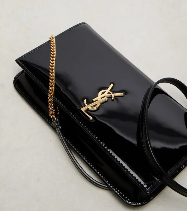 Saint Laurent Cassandre Patent Leather Phone Pouch - Black
