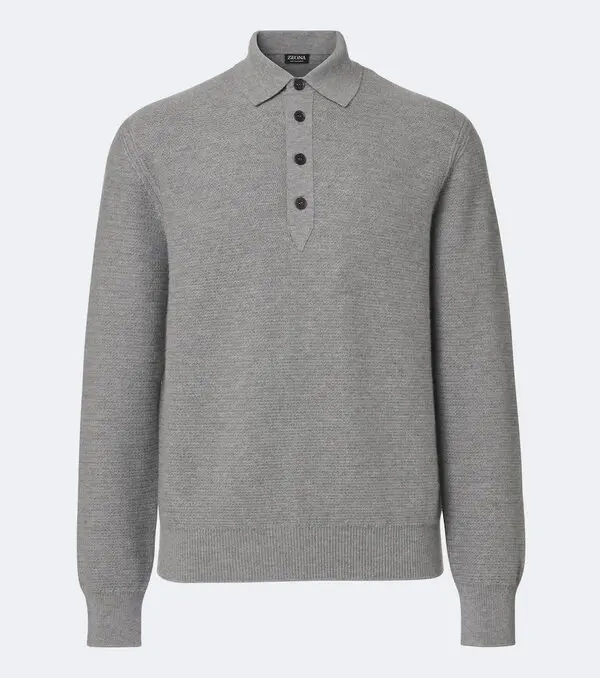 Zegna Cashmere Polo Sweater - Grey