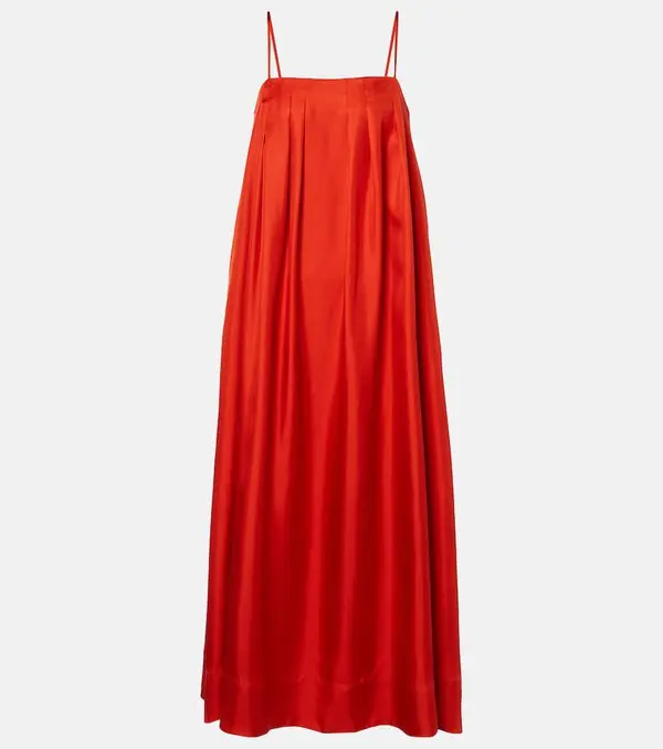Asceno Heather Silk Twill Maxi Dress - Red