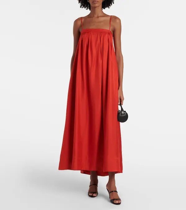 Asceno Heather Silk Twill Maxi Dress - Red