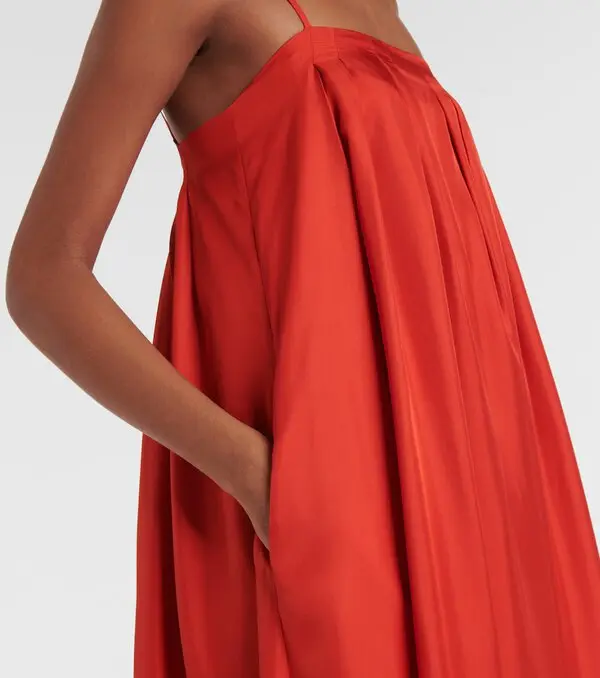 Asceno Heather Silk Twill Maxi Dress - Red