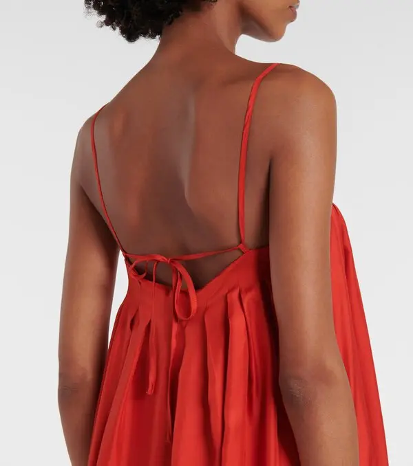 Asceno Heather Silk Twill Maxi Dress - Red