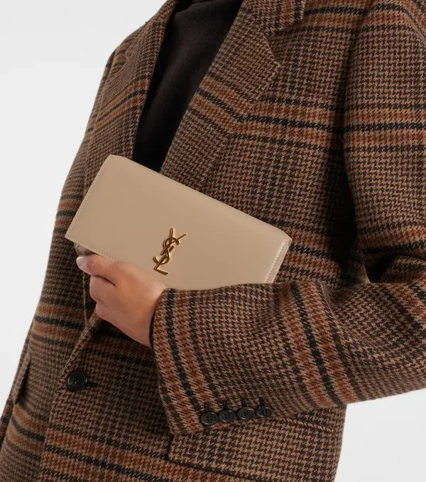 Saint Laurent Cassandre Leather Phone Pouch - Beige