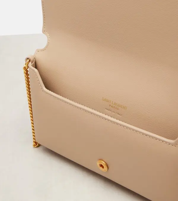 Saint Laurent Cassandre Leather Phone Pouch - Beige