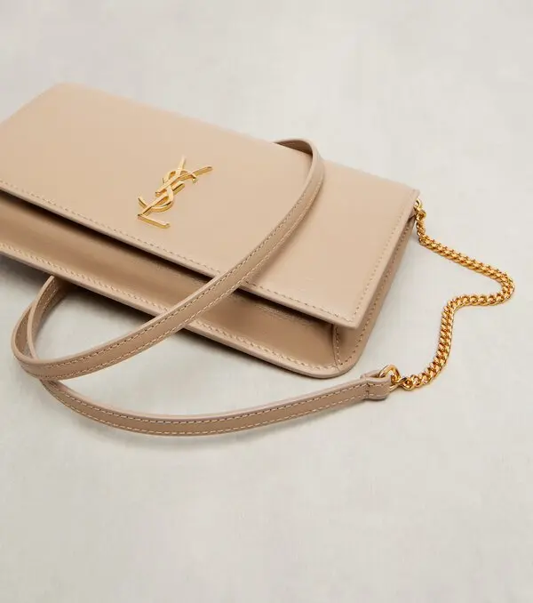 Saint Laurent Cassandre Leather Phone Pouch - Beige