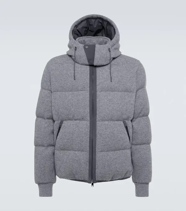 Zegna Ribbed-knit Cashmere-blend Down Jacket - Grey