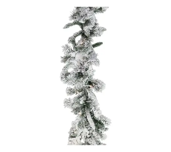 FRASER HILL FARM 9' Mountain Pine Flocked Garla Nd W/ Lights - One-color