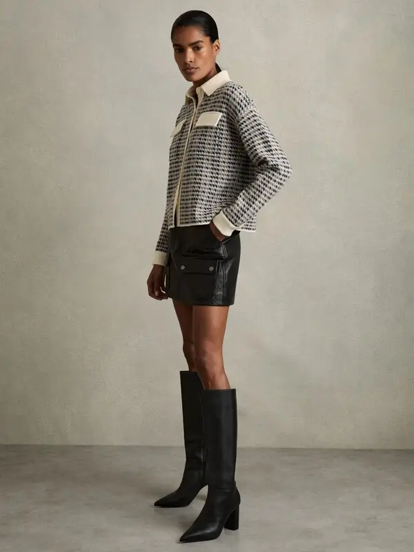REISS Margot Wool-cashmere Houndstooth Cardigan
