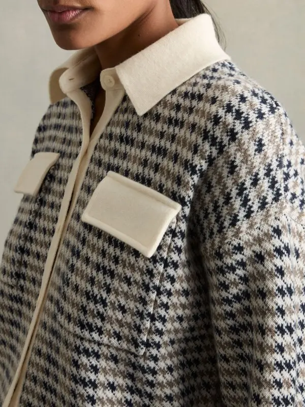 REISS Margot Wool-cashmere Houndstooth Cardigan