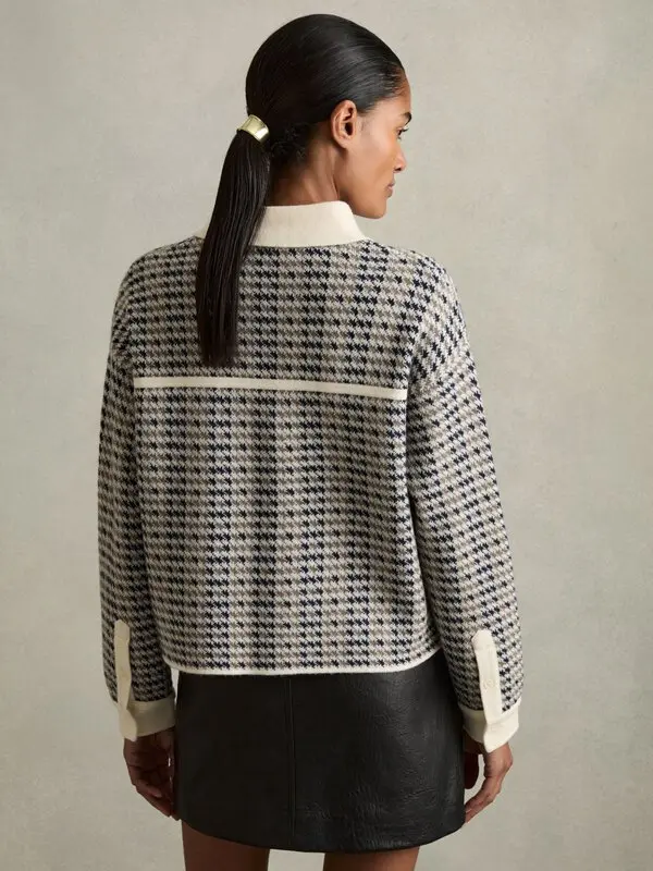 REISS Margot Wool-cashmere Houndstooth Cardigan