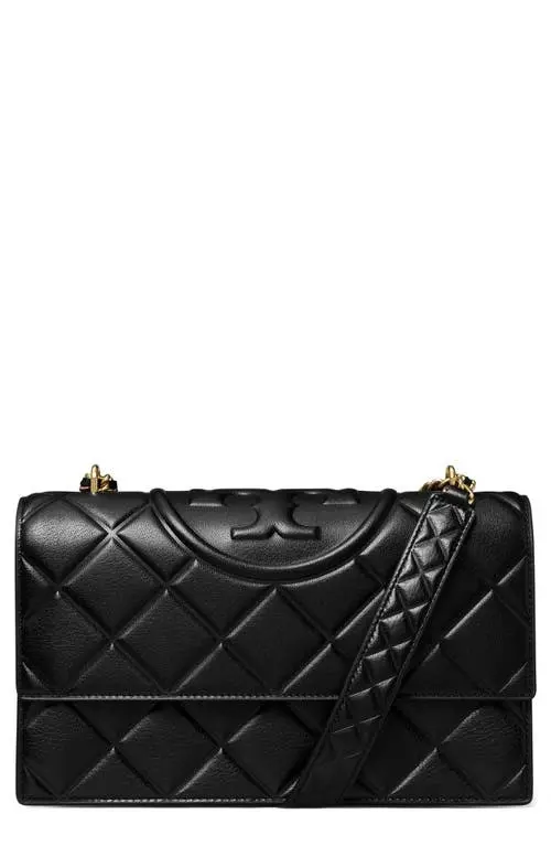 Tory Burch Fleming Convertible Leather Shoulder Bag - Black