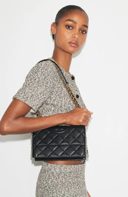 Tory Burch Fleming Convertible Leather Shoulder Bag - Black