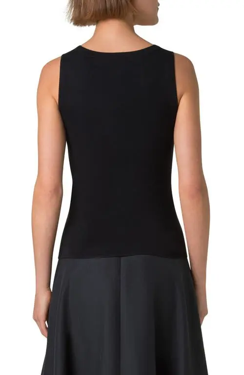 Akris Scoop Neck Silk Rib Tank - Black