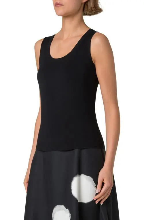 Akris Scoop Neck Silk Rib Tank - Black