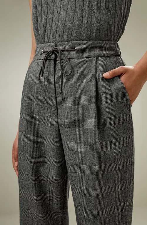 Lilysilk Glen Check Worsted Wool Trousers - Mixed Gray