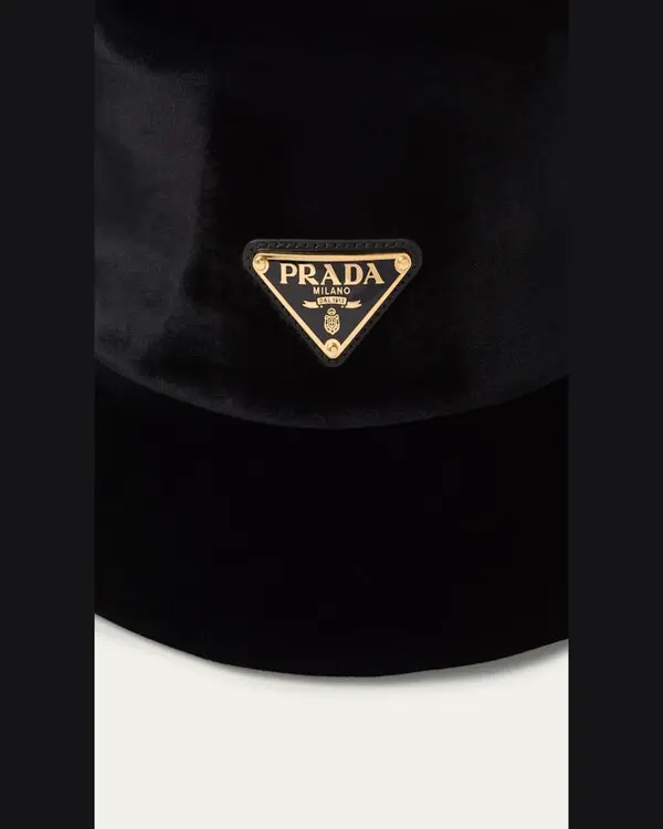 Prada Logo Velvet Bucket Hat - Nero