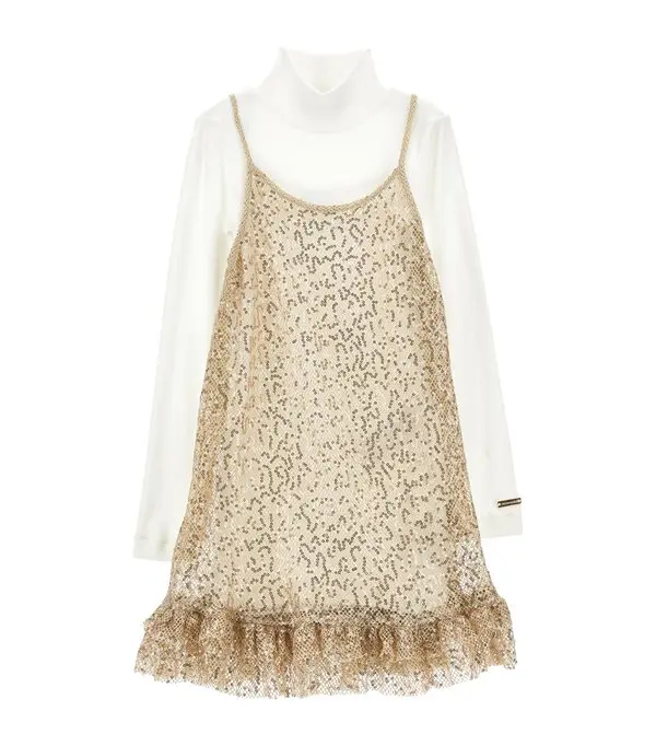 Monnalisa High-Neck Top And Embellished Dress Set In Gold - 39% Off |  Editorialist