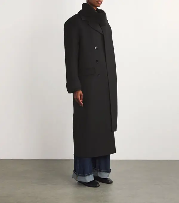 Sandro Wool Scarf-Detail Overcoat In Black - 41% Off | Editorialist