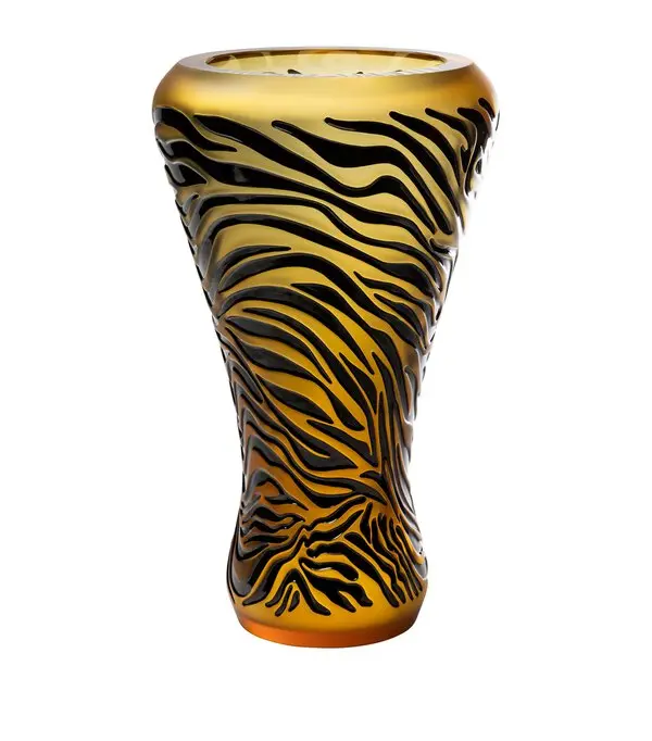 Lalique Crystal Tiger Vase - Orange