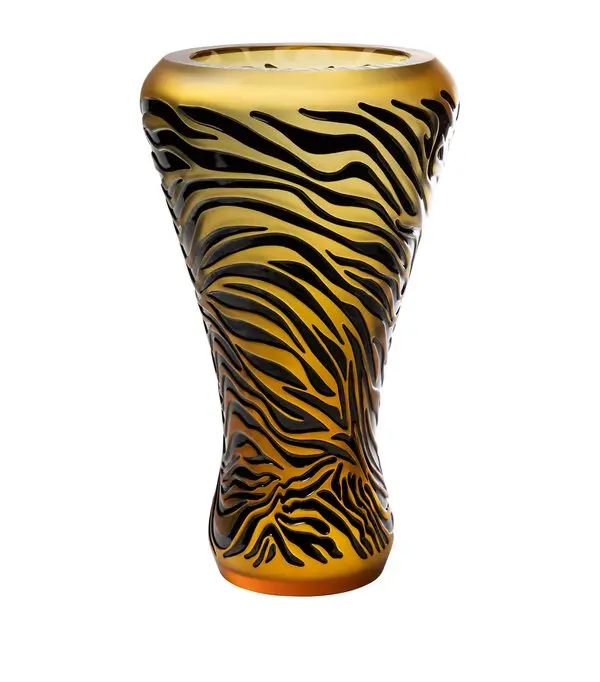 Lalique Crystal Tiger Vase - Orange