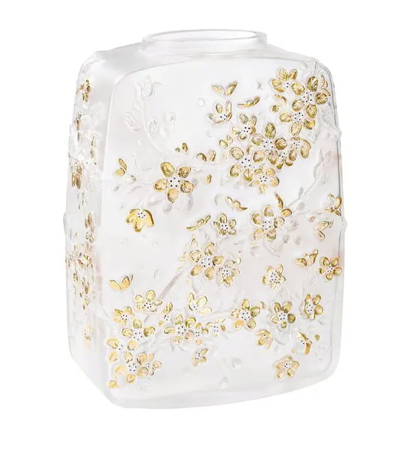 Lalique Gold-stamped Cherry Blossom Vase - Clear