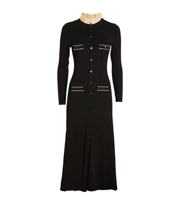 Sandro Ribbed Fit-And-Flare Midi Dress In Black - 43% Off | Editorialist