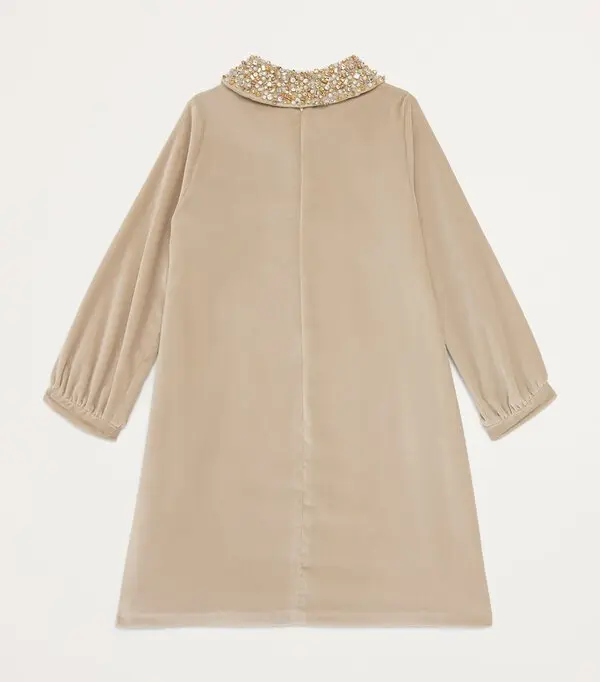 Il Gufo Velvet Embellished-Collar Dress In Beige - 36% Off | Editorialist