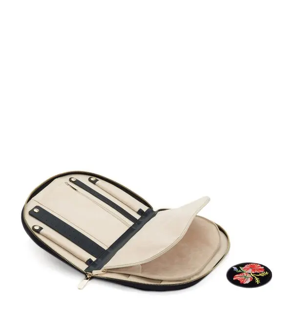 Wolf Embroidered Zoe Zip-up Jewellery Case - Navy