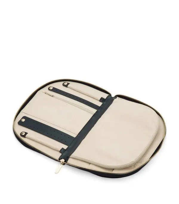 Wolf Embroidered Zoe Zip-up Jewellery Case - Navy