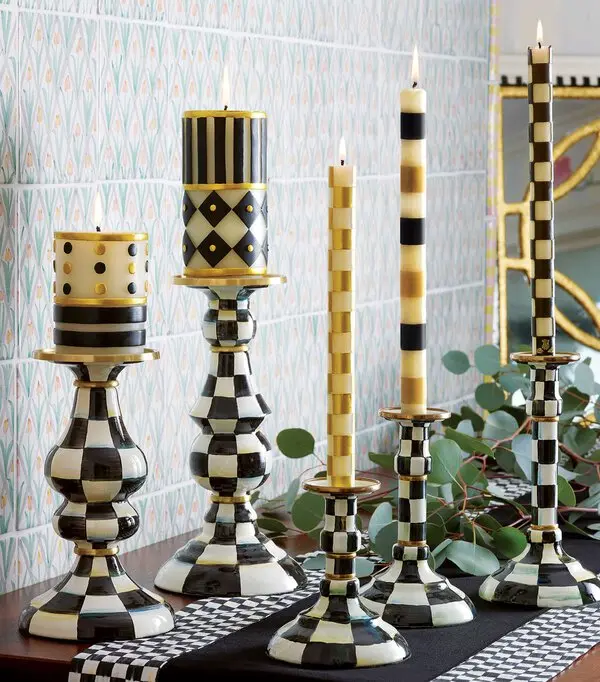 MACKENZIE-CHILDS Large Courtly Check Pillar Candlestick