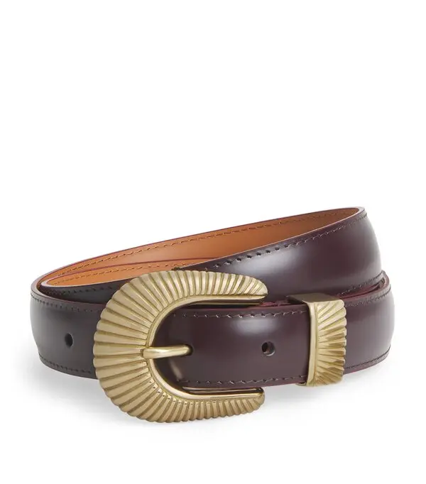 Sandro Leather Belt With Tooled Buckle - Red