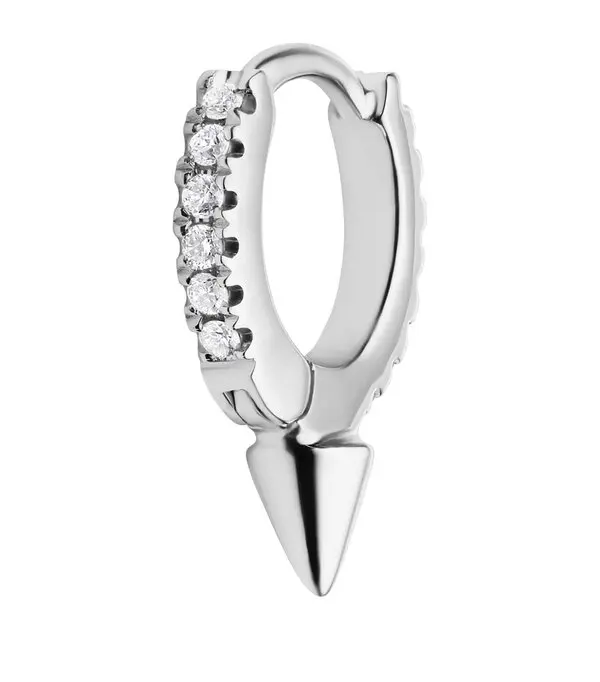 MARIA TASH Gold Single Short Spike Diamond Eternity Hoop Earring - White