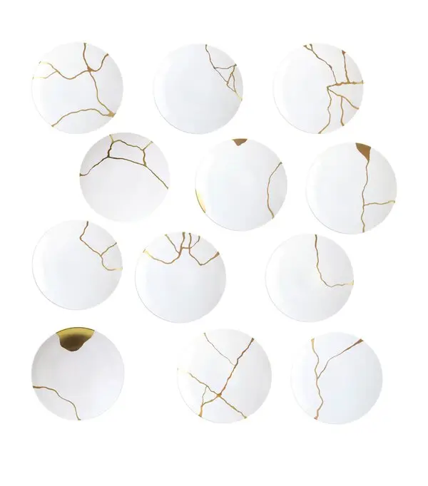 Bernardaud Set Of 12 Kintsugi Dinner Plates - Gold