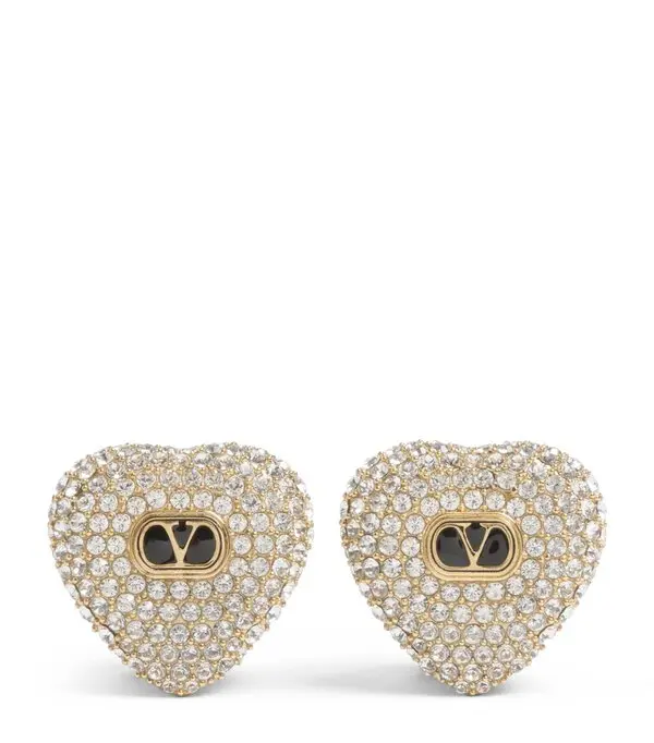 Valentino Garavani Crystal Heart Vlogo Clip-on Earrings - Gold