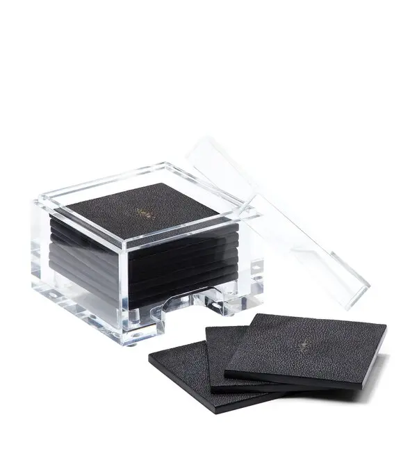 POSH TRADING COMPANY Coastbox With Faux Shagreen Coasters - Brown