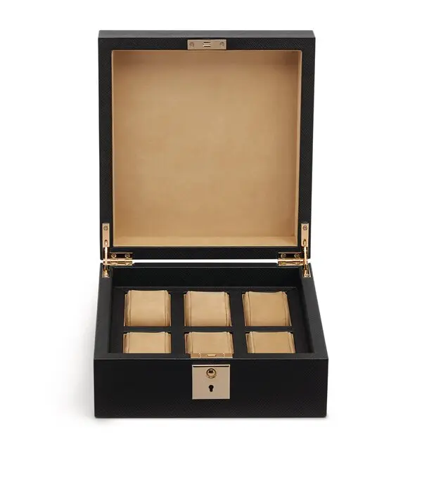 Smythson Leather Panama Watch Box - Black